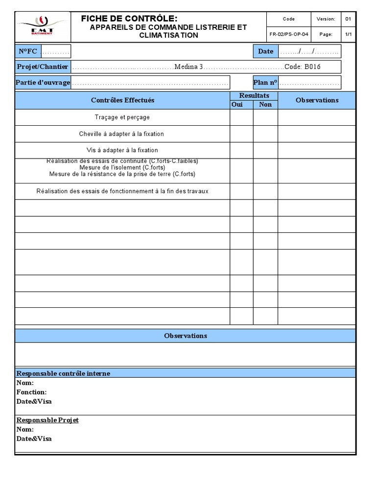 Fiche de Contrôle Appareils de Commande | PDF