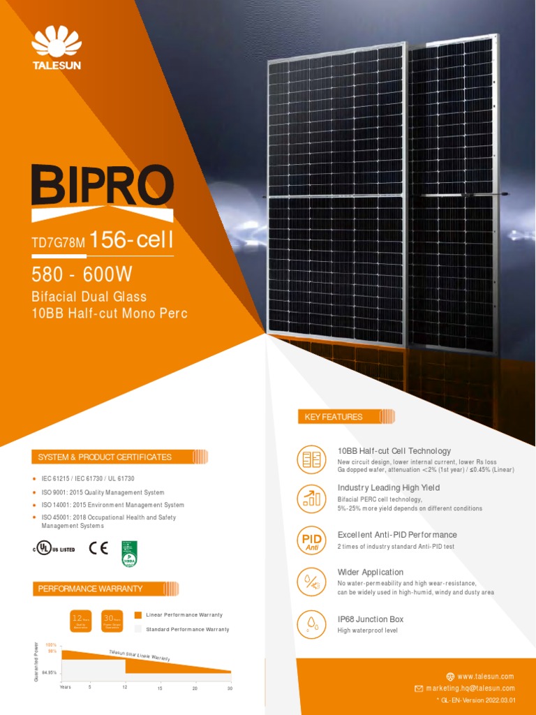 Bipro - TD7G78M - 10BB - 580 - 600W | PDF | Electric Power | Physical ...