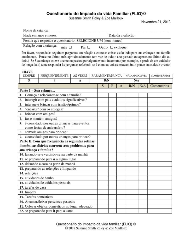 Questionário do impacto da vida familiar | PDF