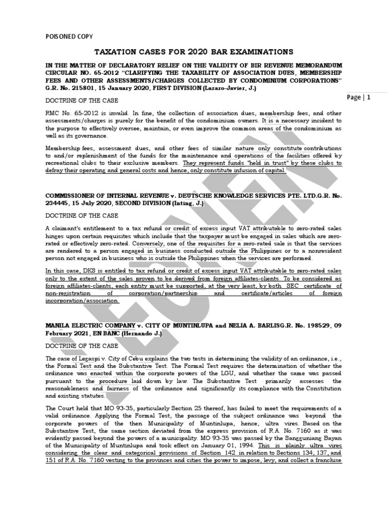 2020 Taxation Cases Final | PDF | Tax Refund | Taxes