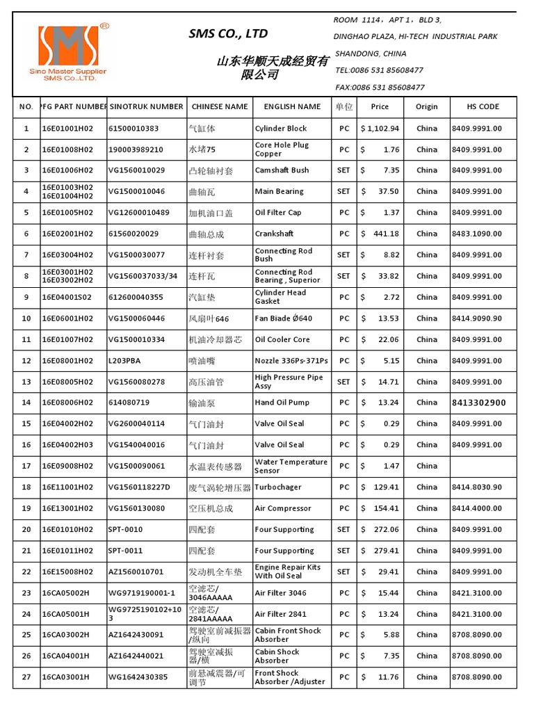 PRICE LIST For PFG | PDF | Clutch | Piston