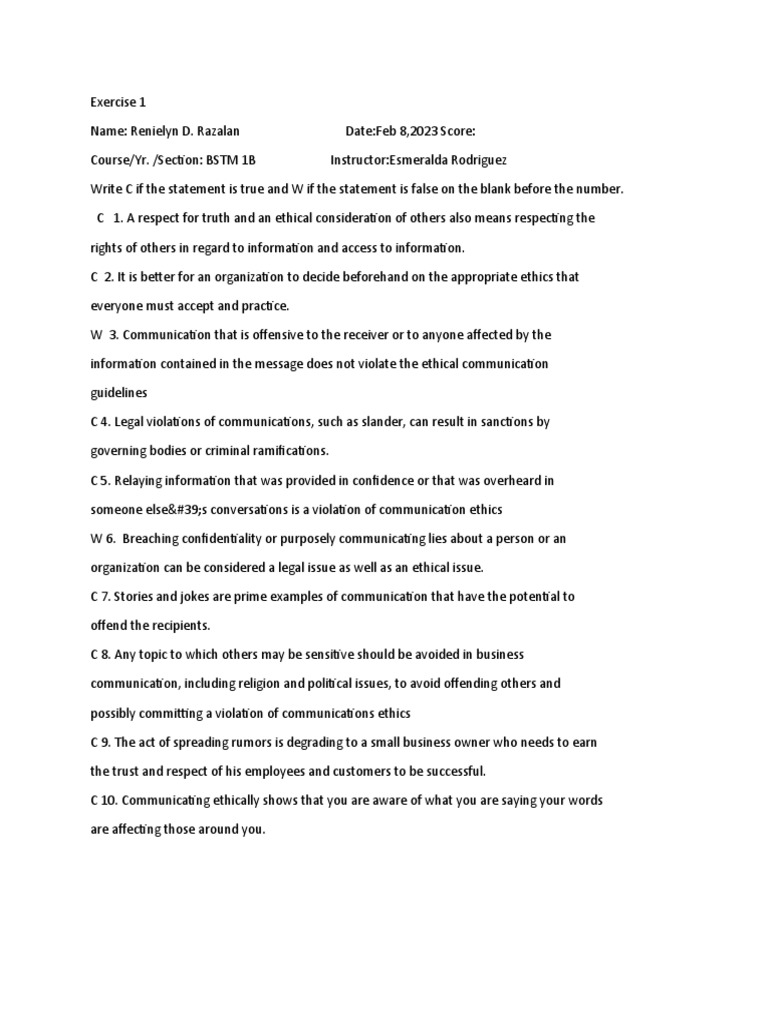 Communication Excercise | PDF | Communication | Defamation