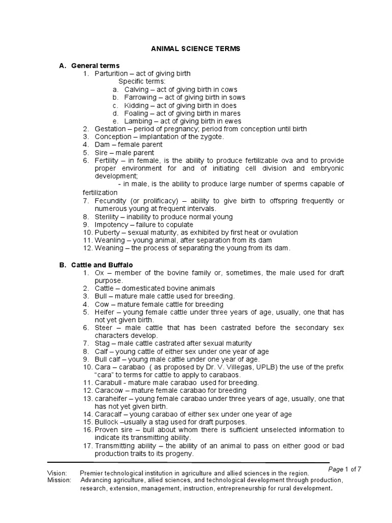 Animal Science Terminologies | PDF | Sheep | Horse Breeding