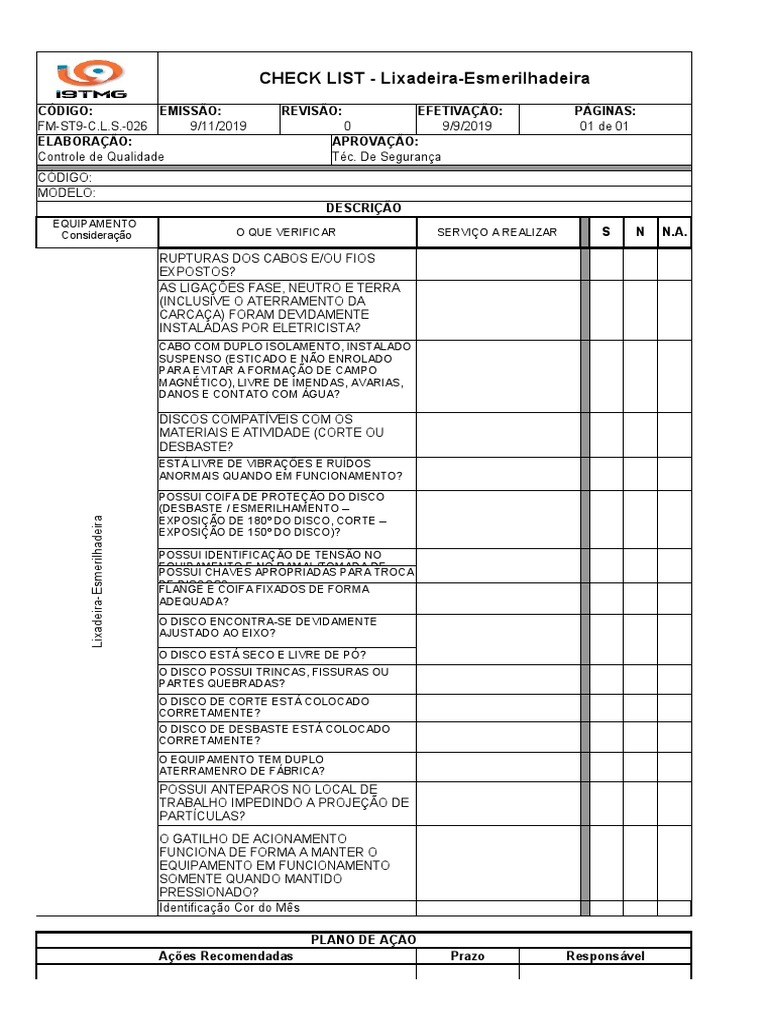 FM ST9 C.L.S. 026 Check List Esmerilhadeira | PDF