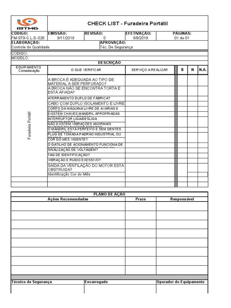 FM ST9 C.L.S. 026 Check List Furadeira | PDF