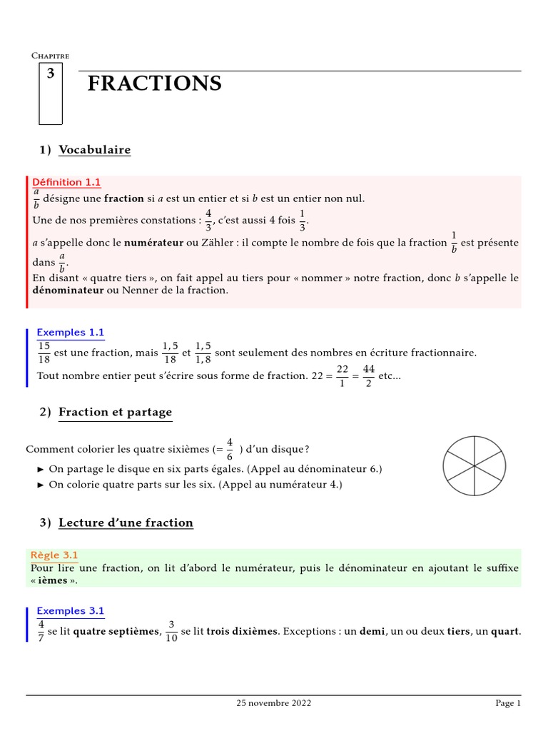 Vocabulaire des Fractions et Règles | PDF | Division | Entier naturel