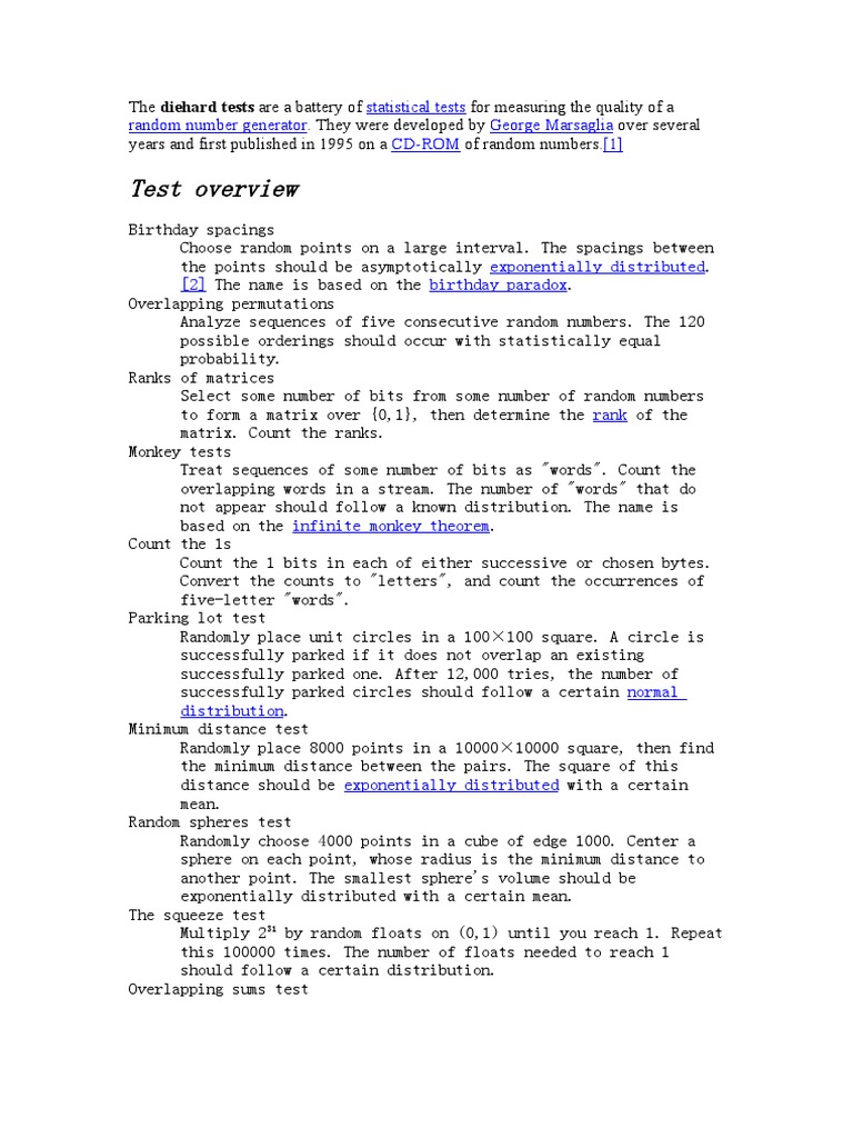 Random Tests, Die Hard Tests | PDF | Matrix (Mathematics) | Normal ...