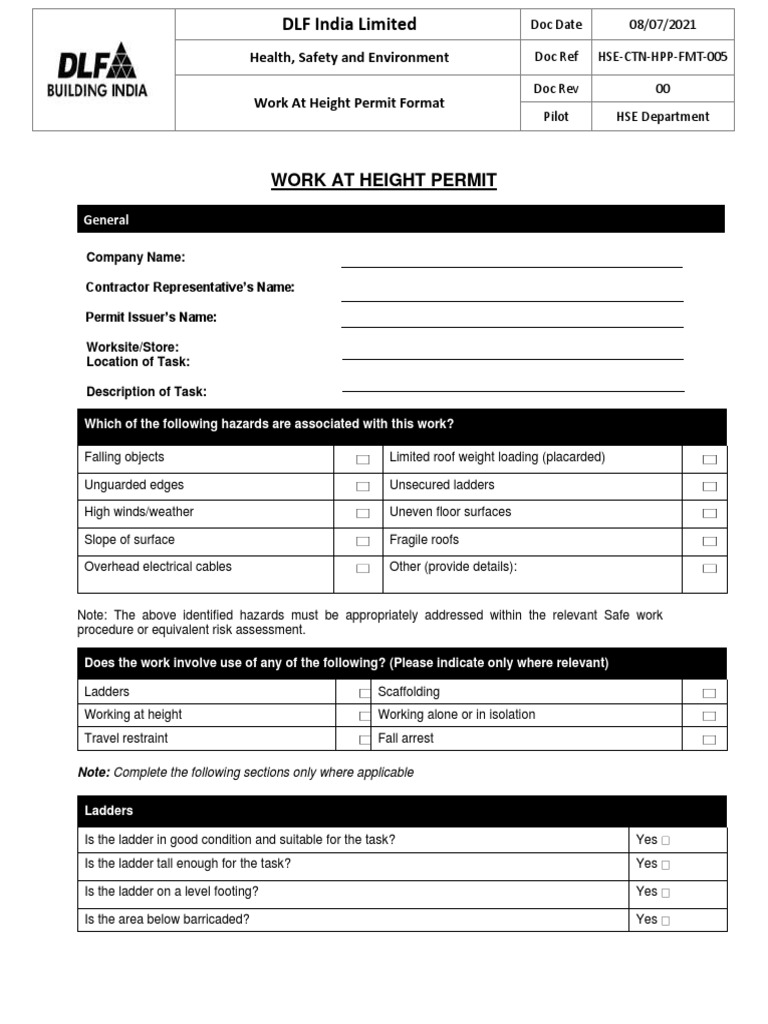 Work at Height Permit Guide | PDF | Ladder | Scaffolding