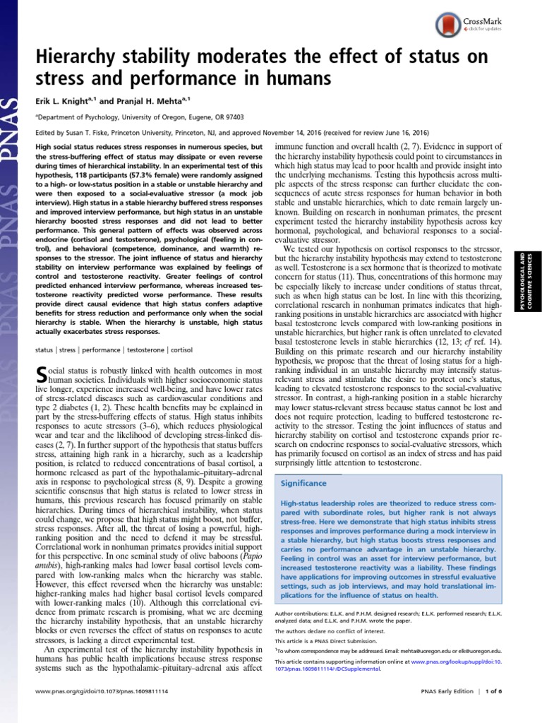Hierarchy Stability, Status, and Stress | PDF | Stress (Biology ...