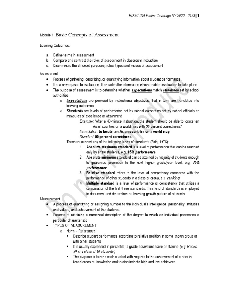 Educ 206 Prelim Coverage | PDF | Educational Assessment | Learning