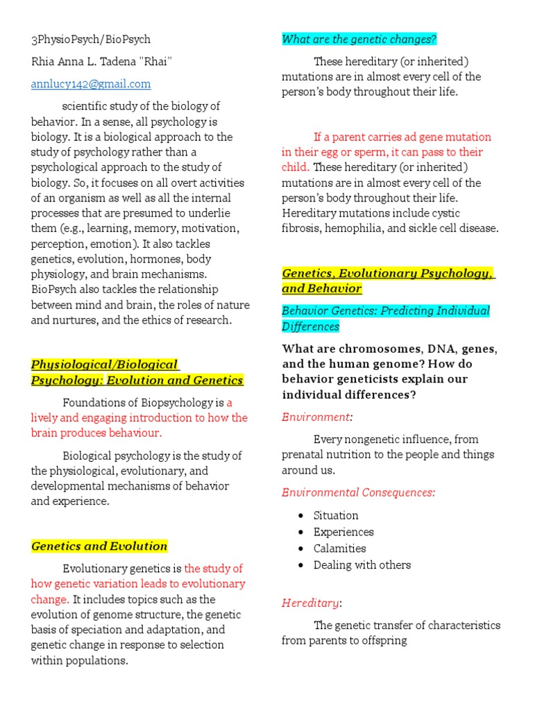 Biopsychology: Genes and Behavior | PDF | Twin | Genetics