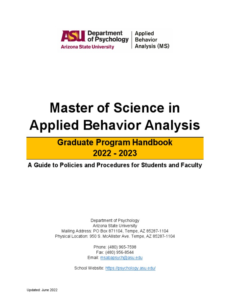 MS ABA Handbook 2022-23 Final VS | PDF | Behaviorism | Reinforcement