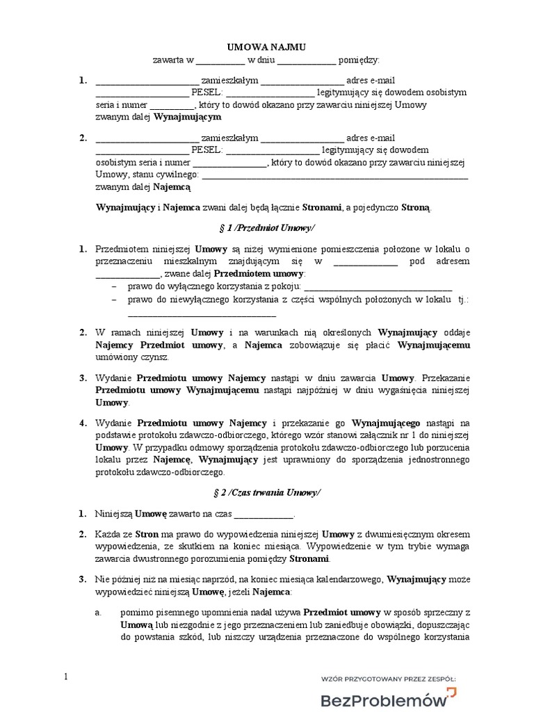 UMOWA Najmu Lokalu Mieszkalnego Wzor BP | PDF UMOWA Najmu Lokalu Mieszkalnego Wzor BP | PDF