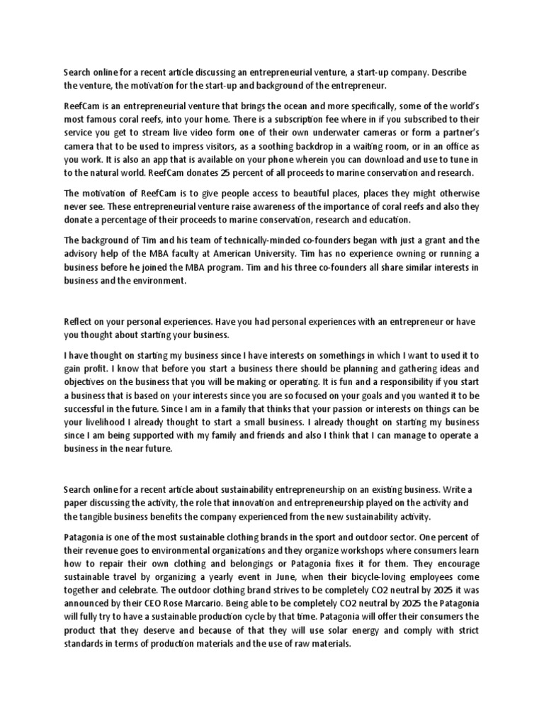 Essay | PDF | Entrepreneurship | Sustainability