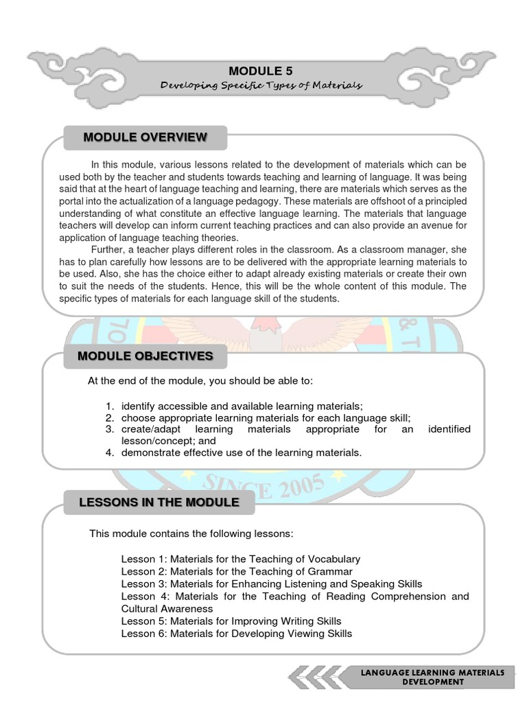 LLMD MODULE 5 Lesson 1 | PDF | Vocabulary | Language Education
