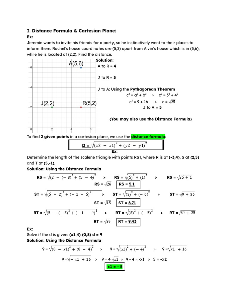 Distance Formula & Cartesian Plane | PDF | Permutation | Mathematics