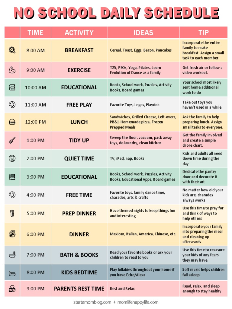 No School Daily Schedule | PDF | Lunch | Cuisine