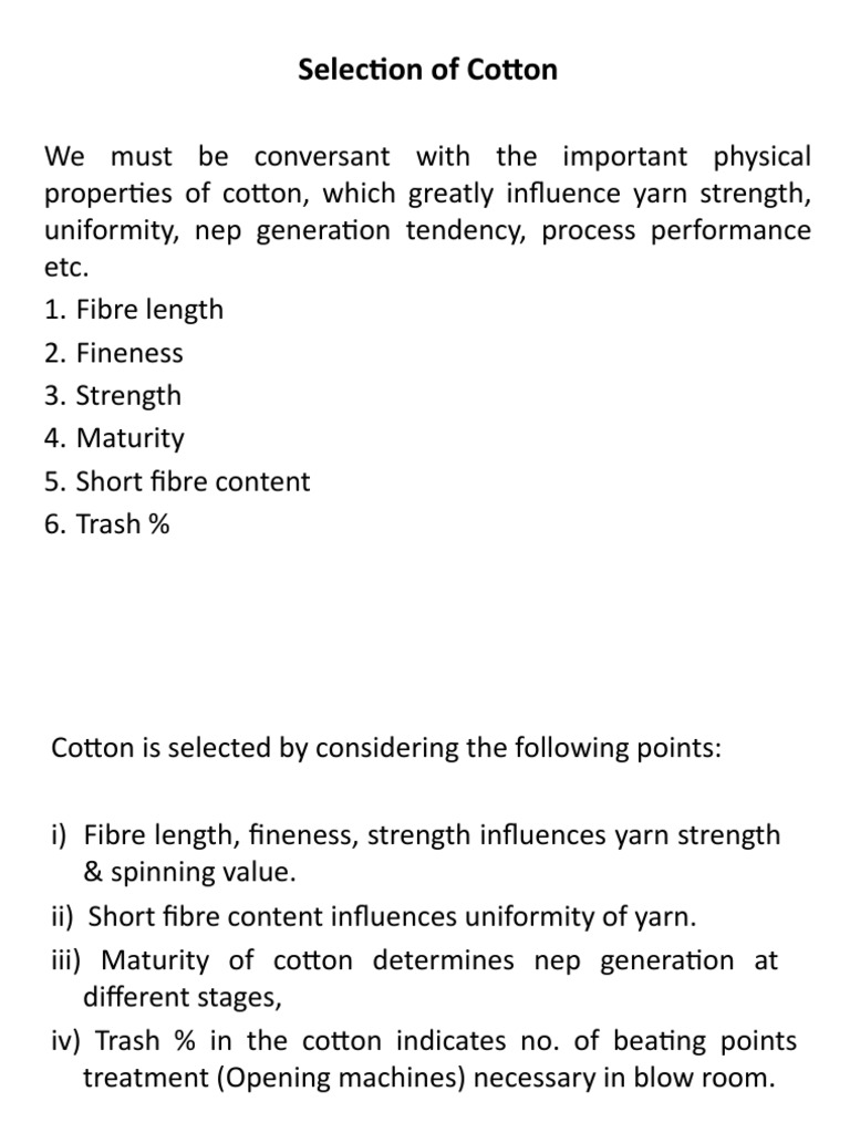 Selection of Cotton | PDF | Fibers | Yarn