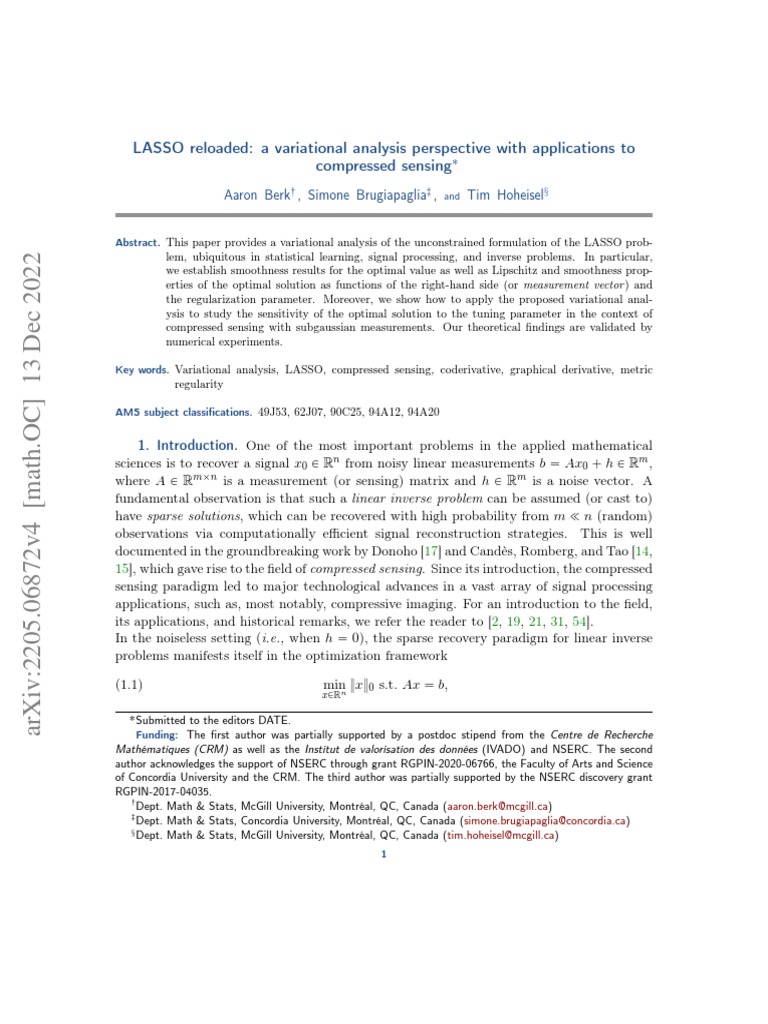 Lasso Reloaded Download Free Pdf Mathematical Optimization Vector Space 