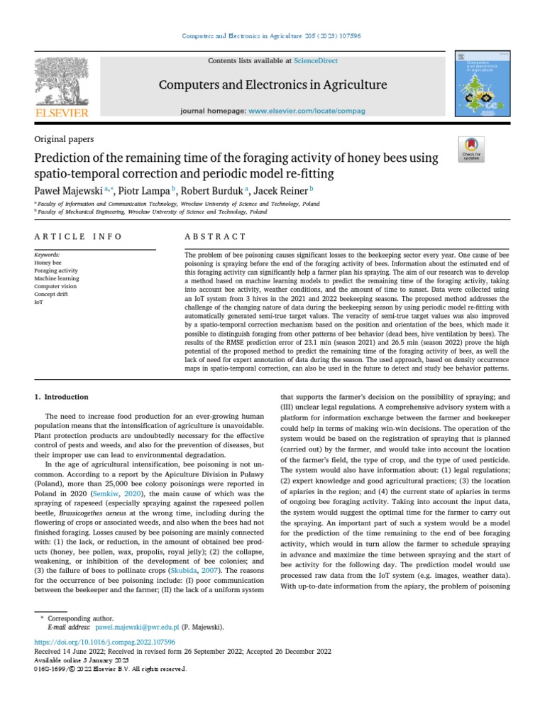 1.prediction of The Remaining Time of The Foraging Activity of Honey Bees Using | PDF ...