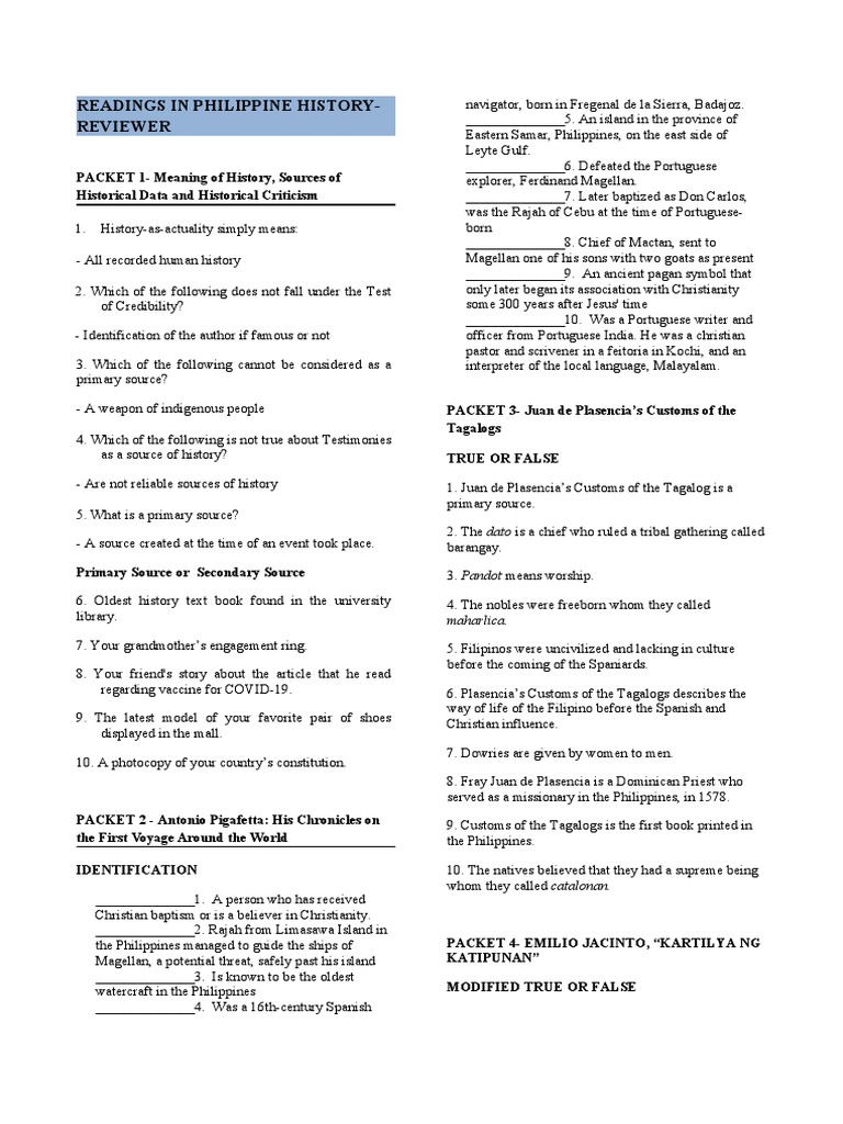 READINGS IN PHILIPPINE HISTORY-reviewer | PDF