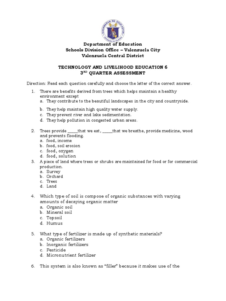 TLE 6, 3rd-QUARTER-ASSESSMENT-TLE-6 | PDF | Soil | Organic Matter