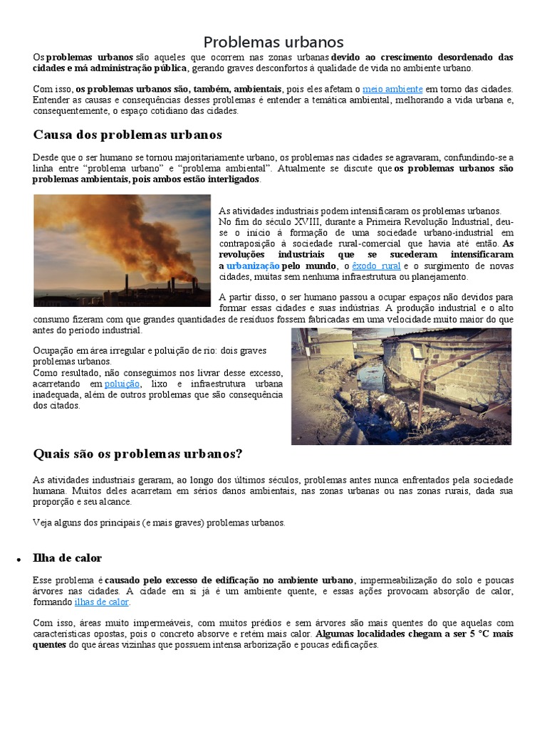 Causas e Consequências dos Problemas Urbanos | PDF | Poluição do ar ...