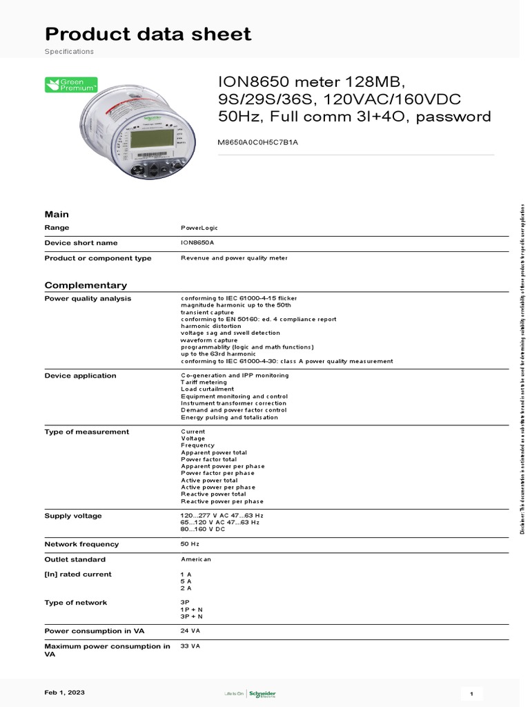 PowerLogic ION8650 - M8650A0C0H5C7B1A | PDF | Ac Power | Information ...
