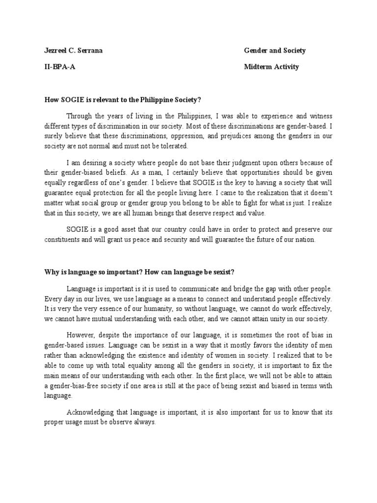 How SOGIE Is Relevant To The Philippine Society | PDF | Sexism | Gender