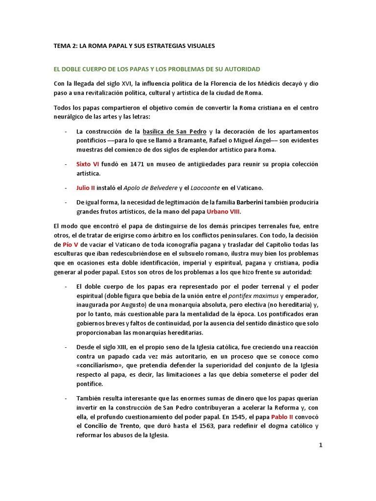 Tema 2 - La Roma Papal y Sus Estrategias Visuales | PDF | Roma | Papa