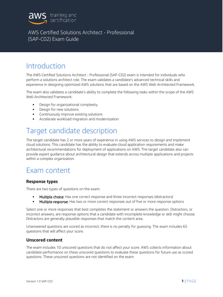 AWS Certified Solutions Architect Professional Exam Guide | PDF ...