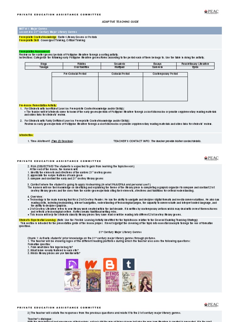 Adaptive Teaching Guide Template Pdf Genre Poetry