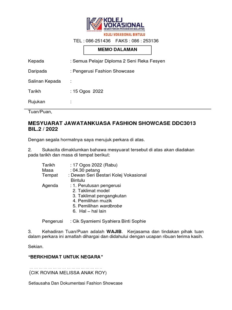 Memo Jemputan Mesyuarat 2 | PDF