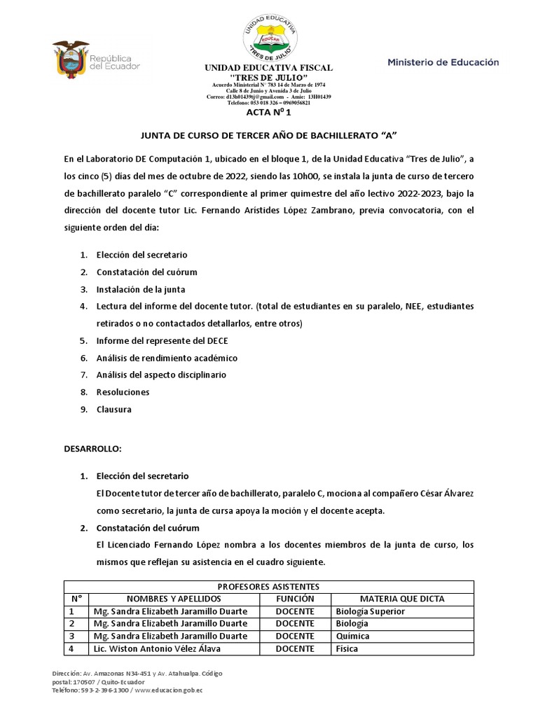 Junta de Curso Tercero C | PDF