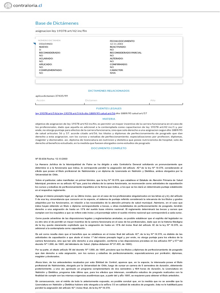 DICTAMENES - NÚMERO DICTAMEN - 050654N03 - Asignacion Ley 19378 Art ...