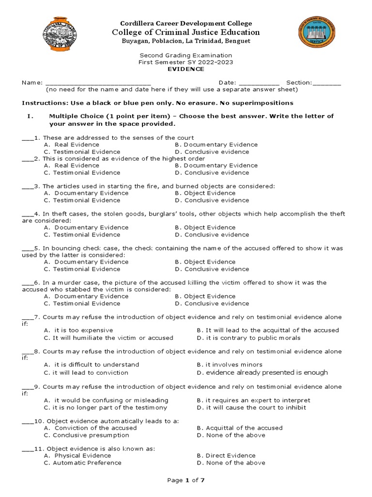 CLJ6 Second Grading Exam | PDF | Dna Profiling | Parol Evidence Rule