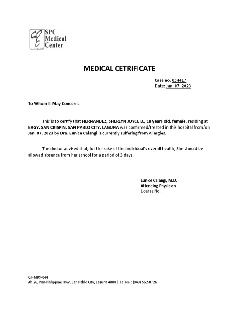 Activity 01 Med Cert | PDF