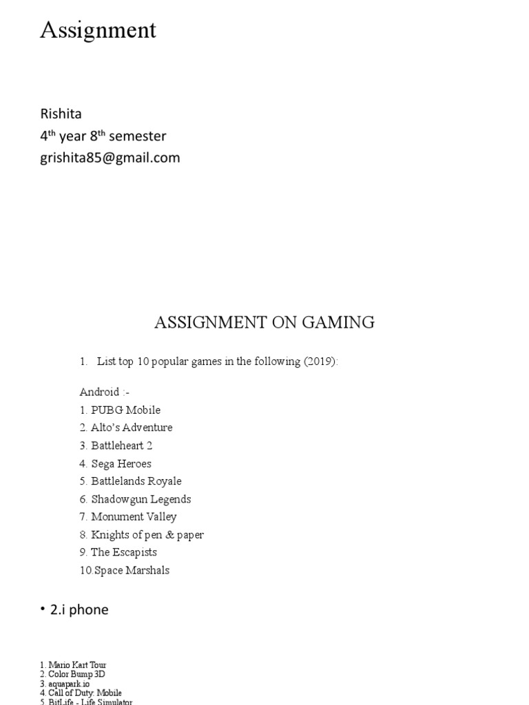 Assignment On Gaming Pdf Video Games