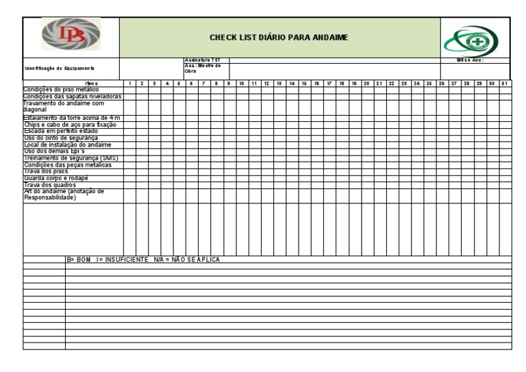 Check List Diário para ANDAIME | PDF