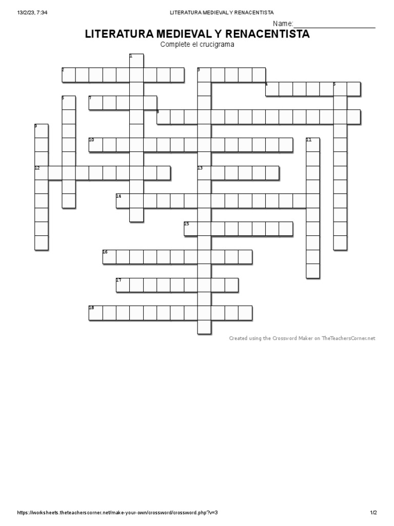 Literatura medieval y renacentista: un crucigrama para descubrir sus ...