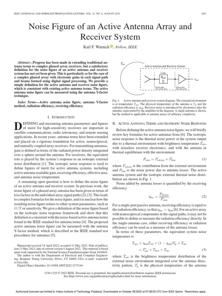 Noise Figure of An Active Antenna Array and Receiver System | PDF | Antenna (Radio) | Electronic ...