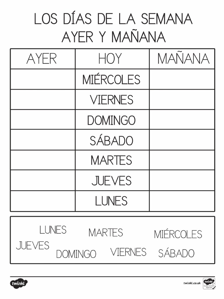 ES T L 1981 Ayer y Manana Los Dias de La Semana Ficha de Actividad | PDF