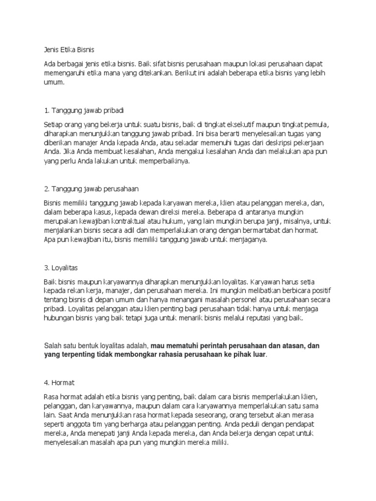 Jenis-Jenis Etika Bisnis yang Penting | PDF | Karier & Perkembangan ...
