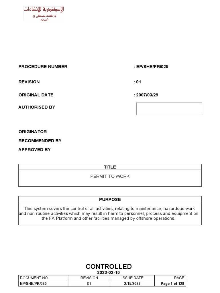 PTW Procedure | PDF | Occupational Safety And Health | Hazards