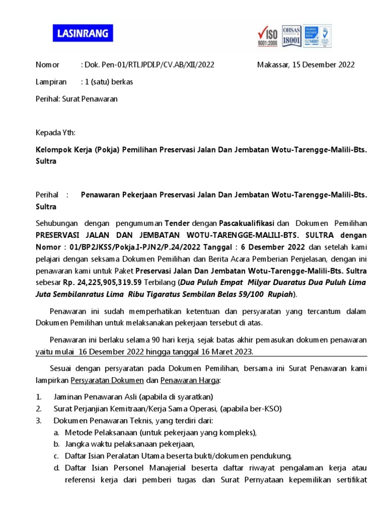 Surat Penawaran CV Jazirah | PDF