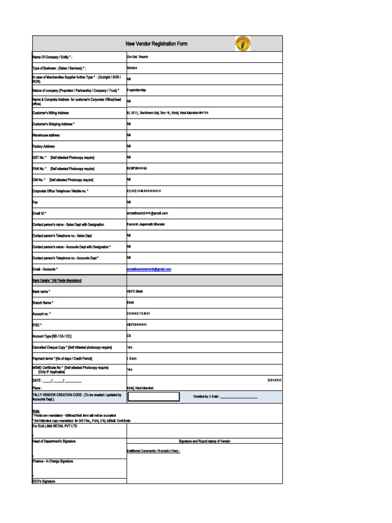 Dua Lima VRF Form New | PDF | Business | Service Industries