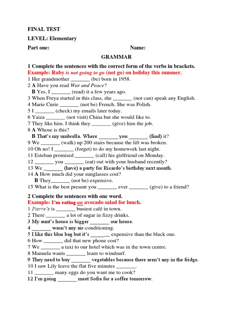 Final Test (Elementary) | PDF | Foods | Food And Drink