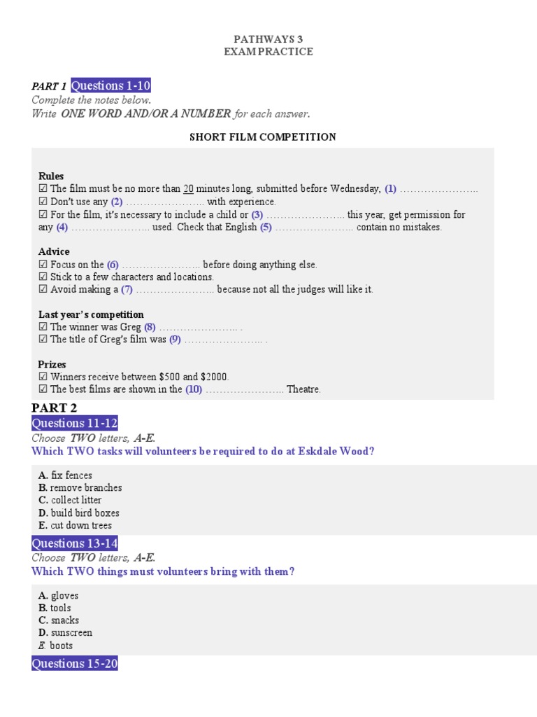 Pathways 3 - Listening Practice Test | PDF