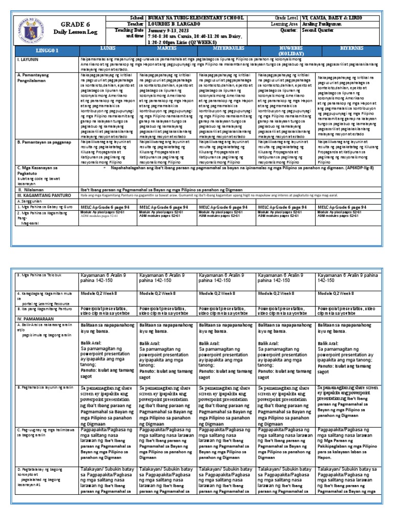 DLL Ap Week 8 Q2 2022-2023 | PDF