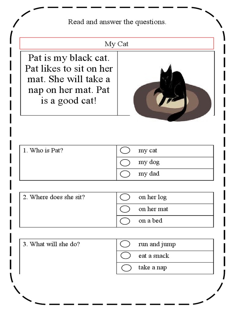 My Cat, A Little Bird, Baking Kate reading comprehension | PDF